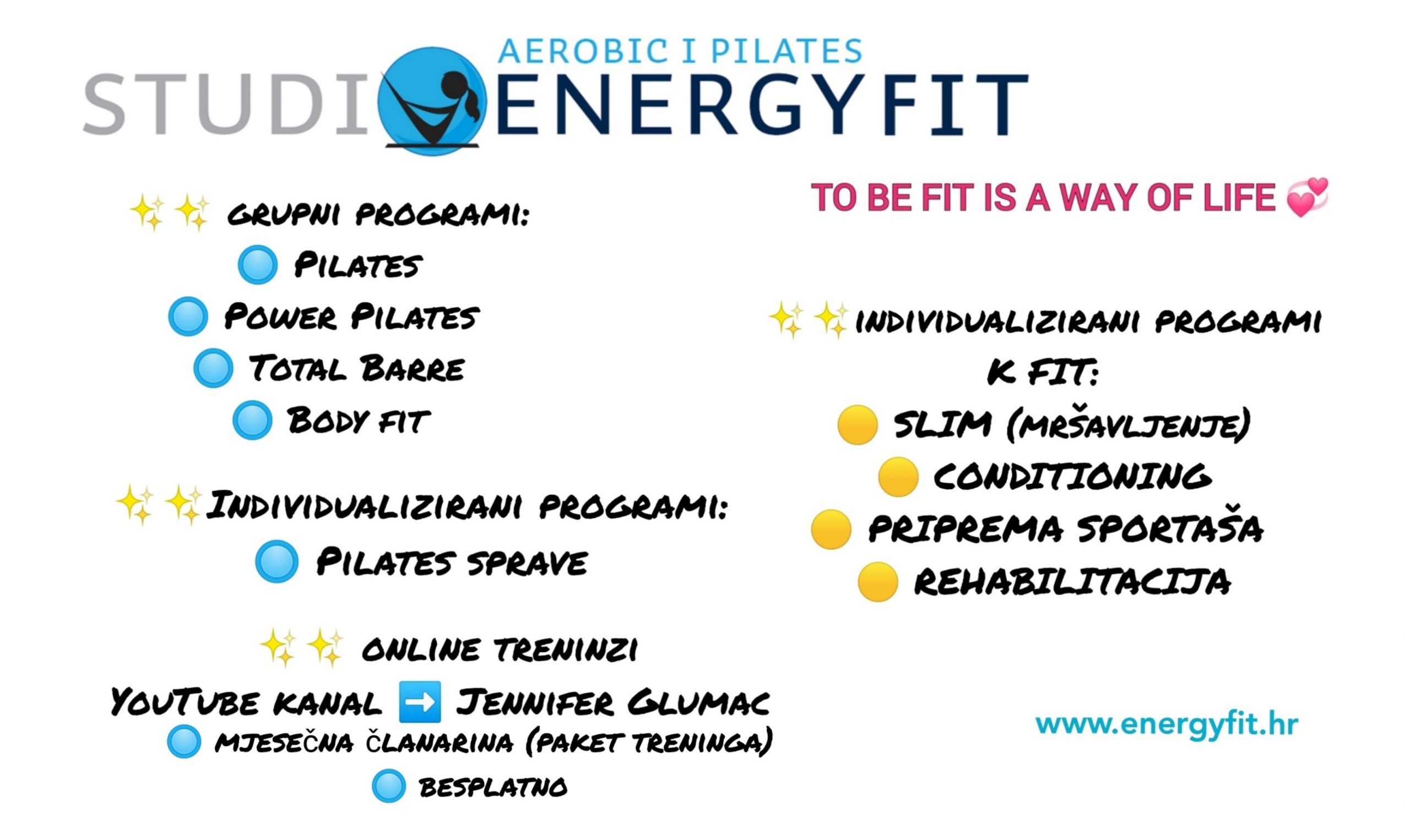 OPCIJE treninga - Energy Fit - Aerobic i pilates studio